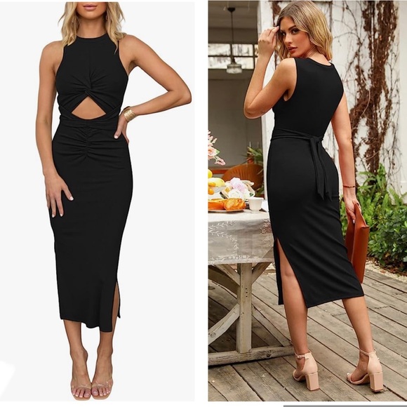 Dresses | New Black Sleeveless Cut Out Slim Crisscross Twist Ruched ...